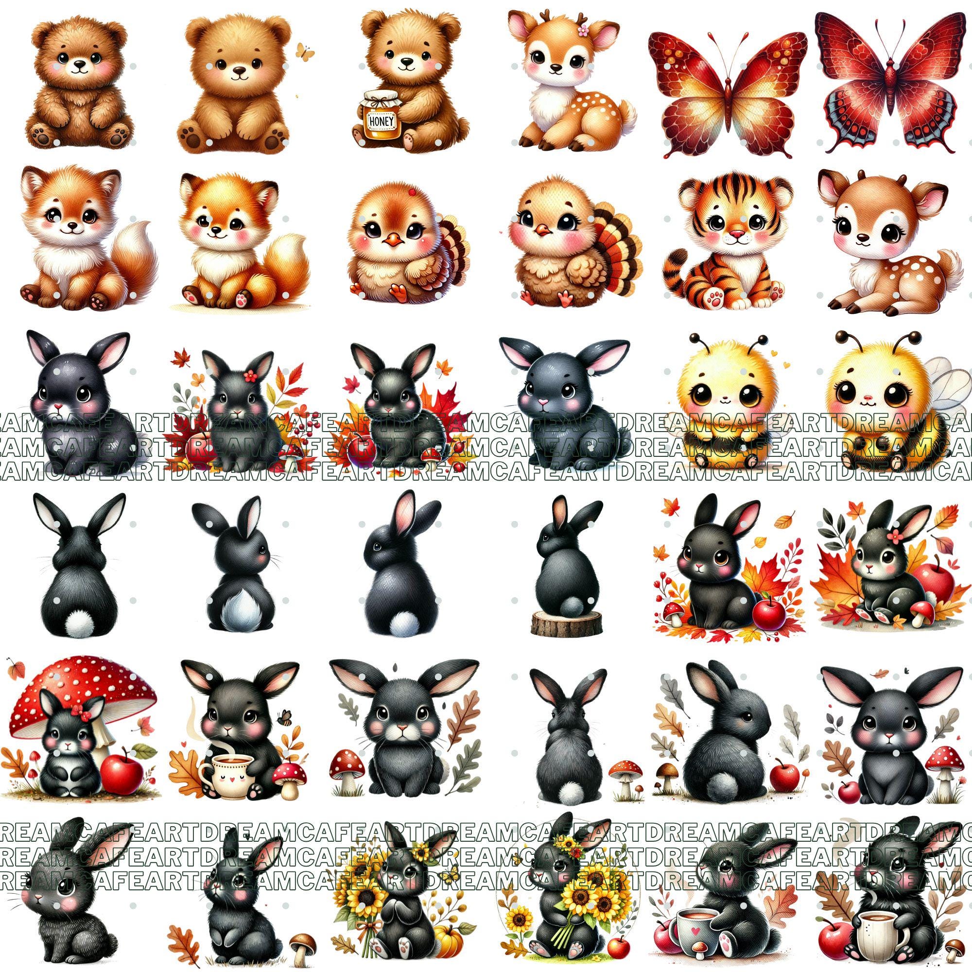 Woodland Animals Clipart Bundle 70 Pngs – Fall Baby Animals Collection ...