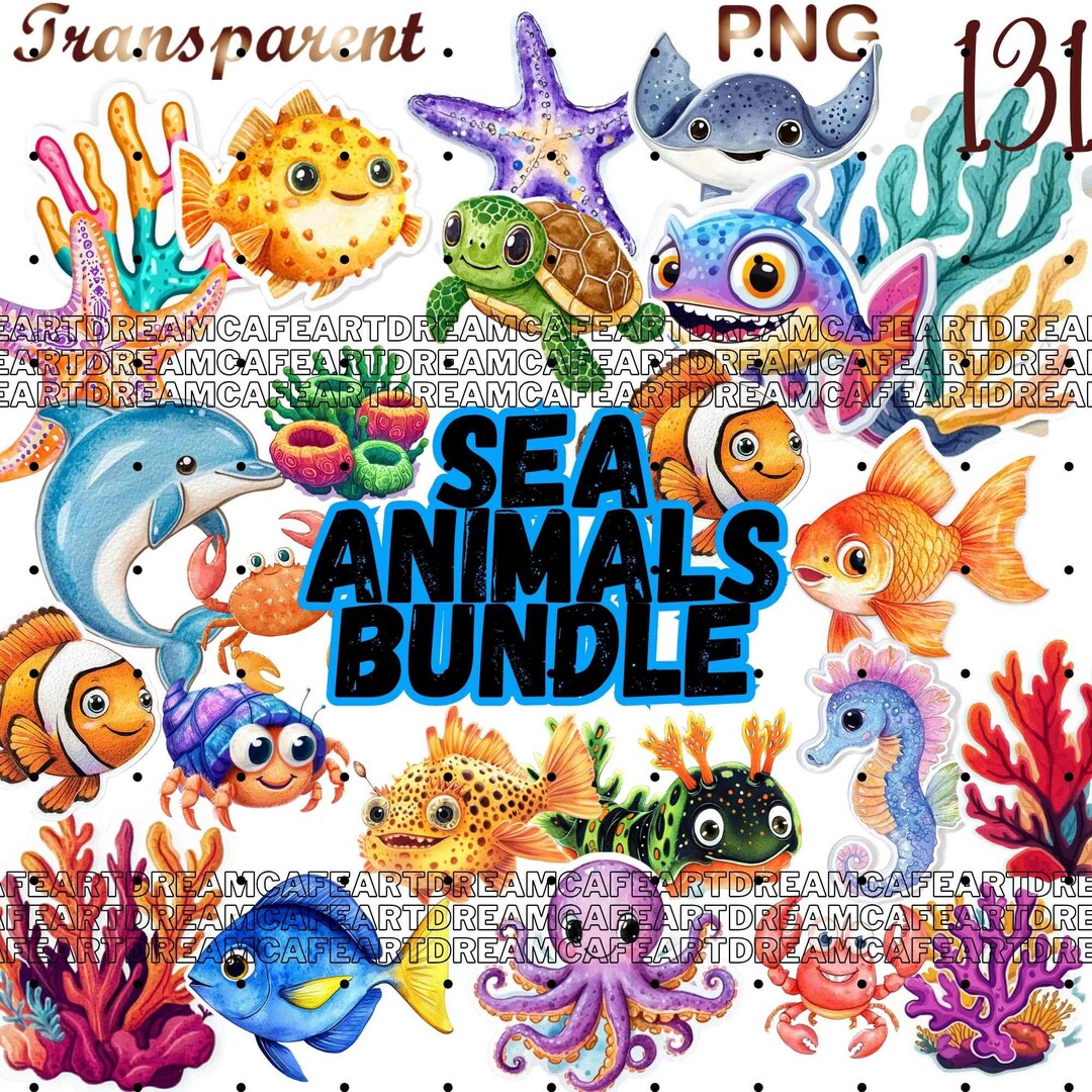 131 PNG Sea Animals Clipart Bundle - Underwater Sea Life, Ocean Animal ...