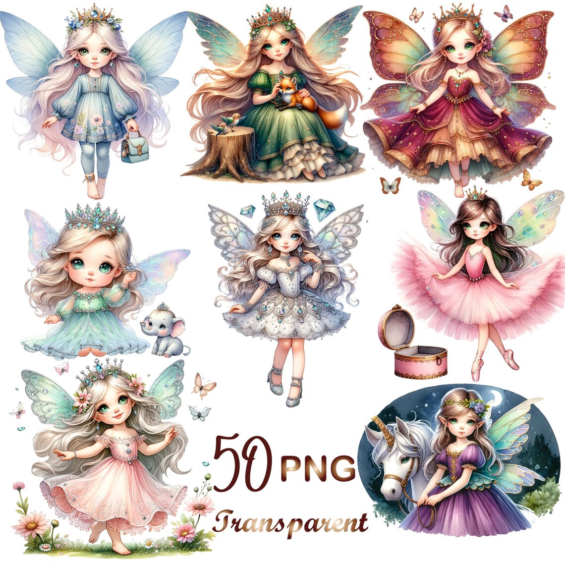 50 PNG Princess Fairy, Princess Fairy Clipart Bundle, Princess Clipart ...
