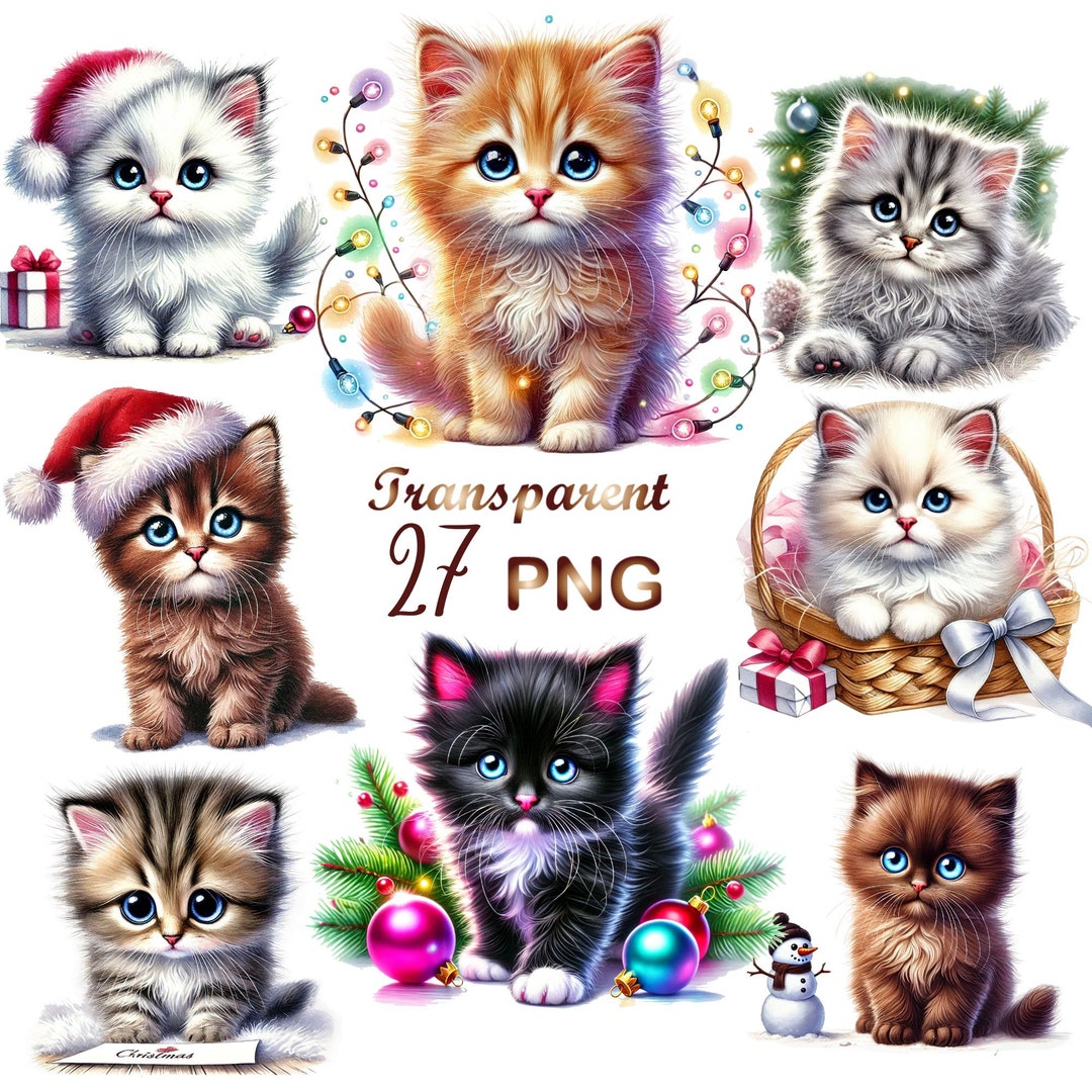 27 PNG, Christmas Kitten Clipart Bundle, Set 1, Xmas Cat Clipart ...