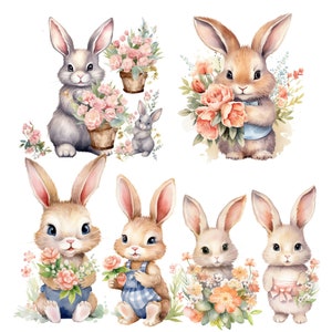 20 Bunnies With Flower Clipart Jpgs, Commercial Use,digital Download ...