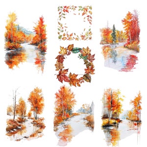 160 JPG, Watercolor Autumn Clipart Bundle, Autumn Leaves Clipart,autumn ...