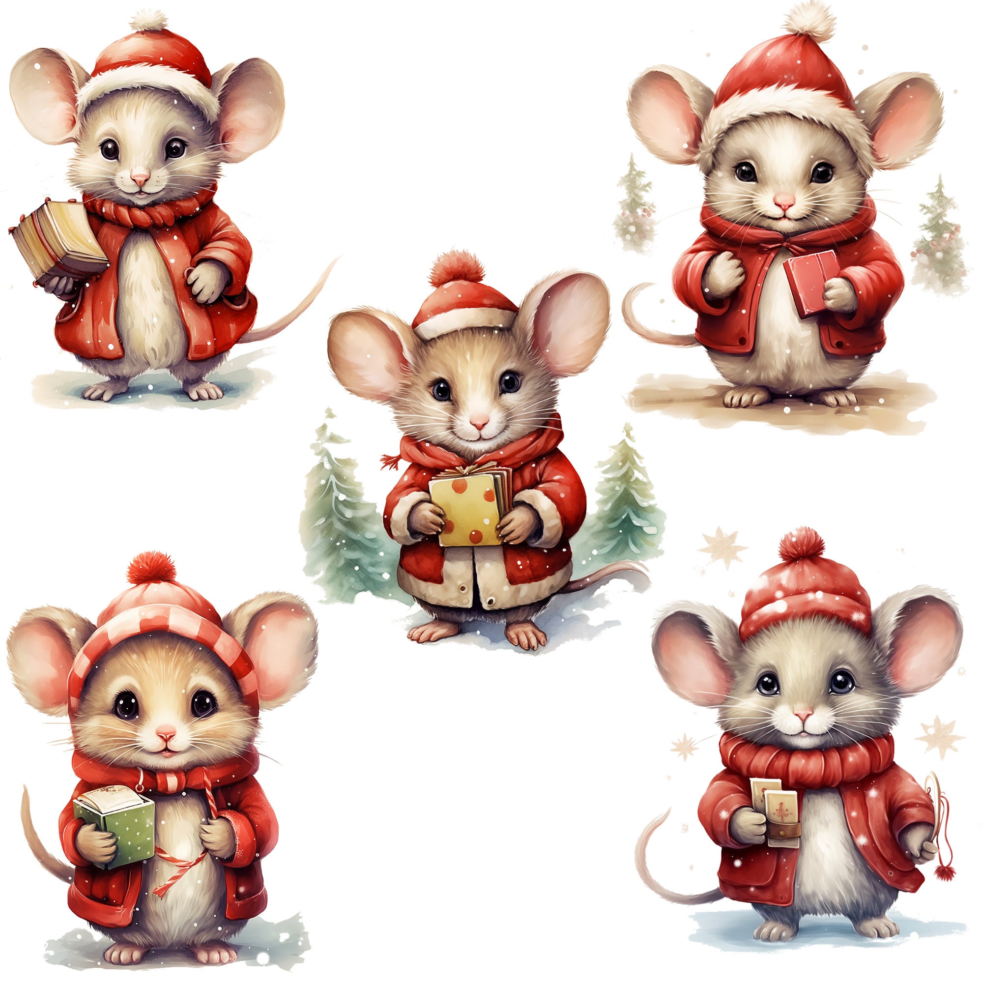 21 Christmas Mouse Clipart - High Quality Jpgs -digital Download -card ...