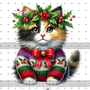 25 PNG Christmas Kitten Clipart Bundle, Set 6, Cute Christmas Cats ...