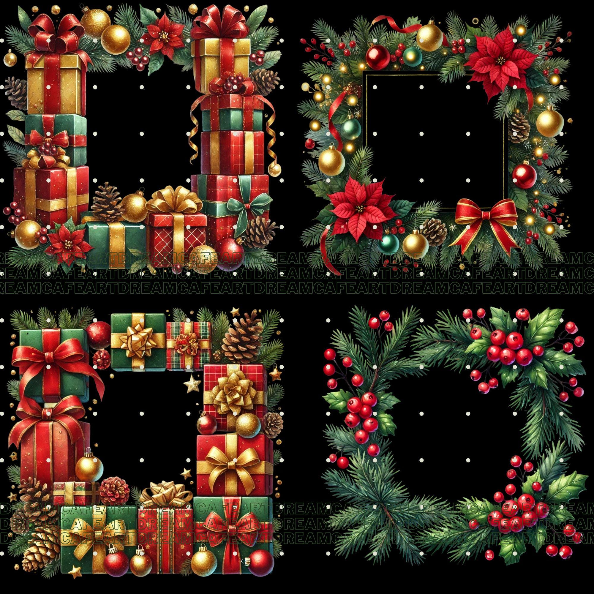 26 PNG Christmas Frames Clipart Bundle, Holiday Festive Border Graphics ...