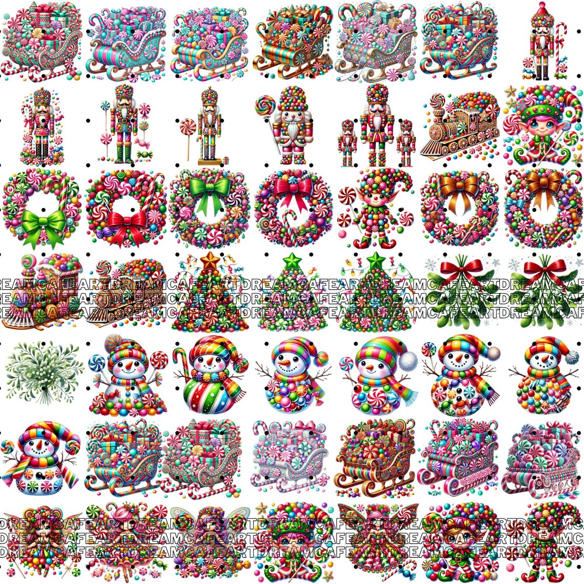 70 PNG, Candy Christmas Clipart Bundle, Festive Candy Graphics, Candy ...