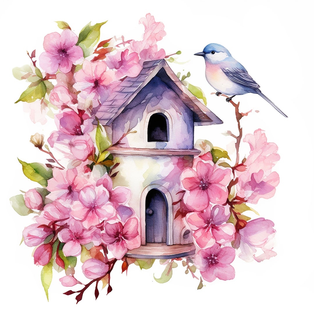 14 Bird Houses Clipart,jpgs,cute Birdhouses and Blossoms Clipart ...