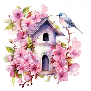 14 Bird Houses Clipart,jpgs,cute Birdhouses and Blossoms Clipart ...