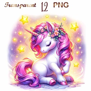 12 PNG, Baby Unicorn Watercolor Clipart, Unicorn Сlip Art, Cute Unicorn ...