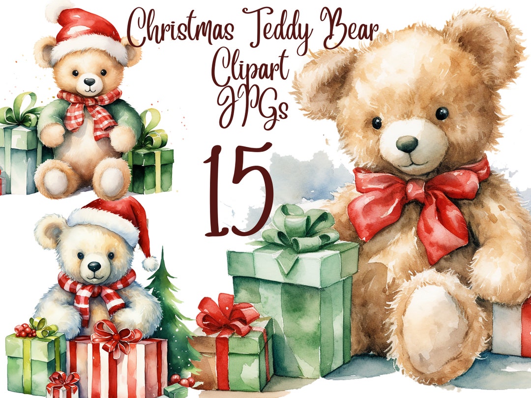 15 Jpgs, Christmas Teddy Bear Clipart, High Quality, Digital Planner ...