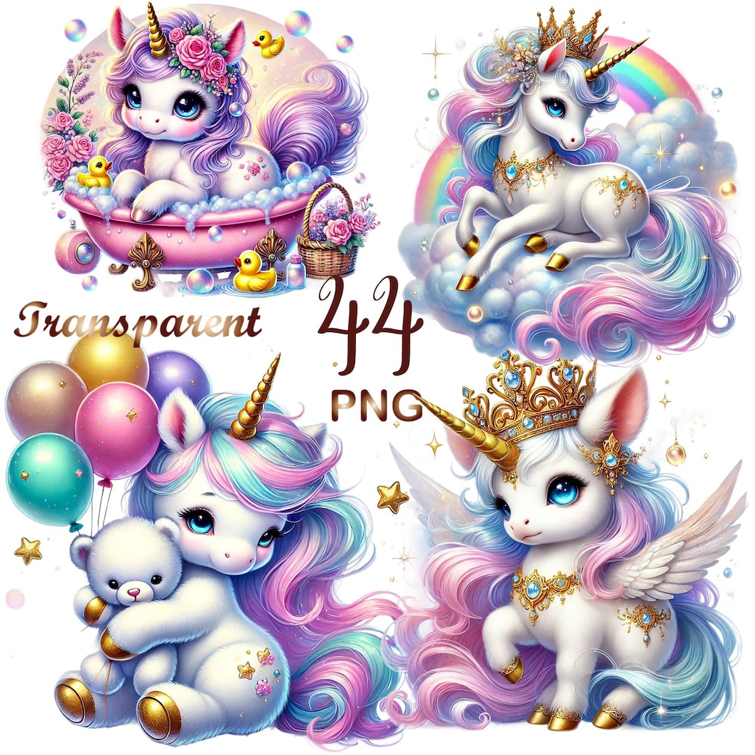 44 PNG Baby Unicorns Clipart Bundle, Magical Unicorn Graphics,cute ...