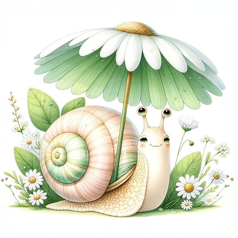 20 PNG, Pastel Watercolor Snail Clipart Bundle, Cute Snail Clipart ...