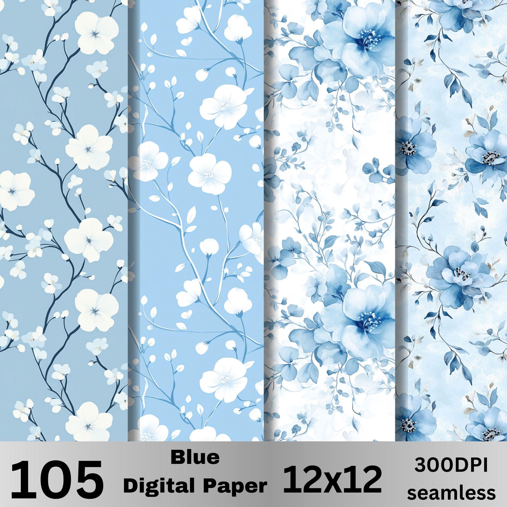 105 Seamless Blue Digital Paper Pack, Blue Pattern Backgrounds ...