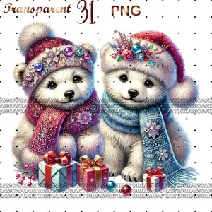 31 PNG, Christmas Polar Bear Clipart Bundle, Polar Bear Clip Art, Cute ...