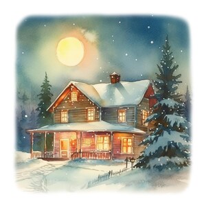 10 Watercolor Christmas Night Clipart, Jpgs, Commercial Use, Digital ...