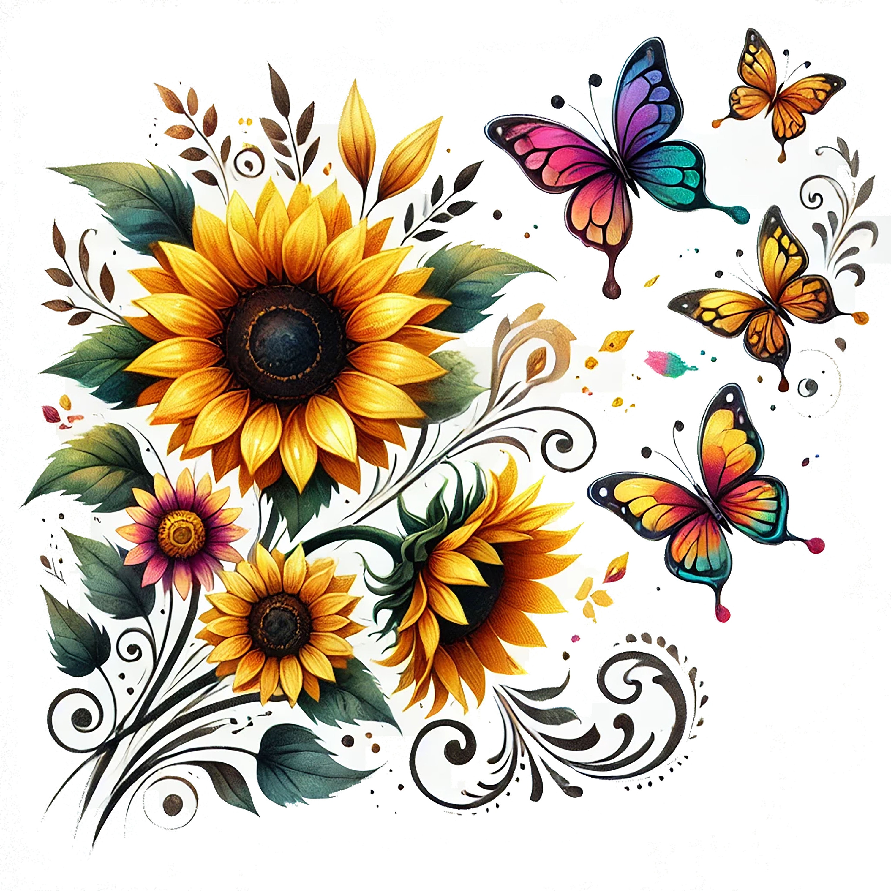 35 PNG, Stylized Sunflowers Clipart Bundle, Nursery Decor,sunflowers ...