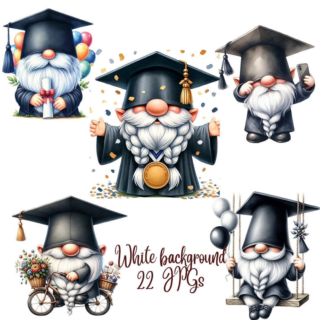 22 JPG, Graduation Gnome Clipart PNG Bundle, Graduation Gnome Clipart ...