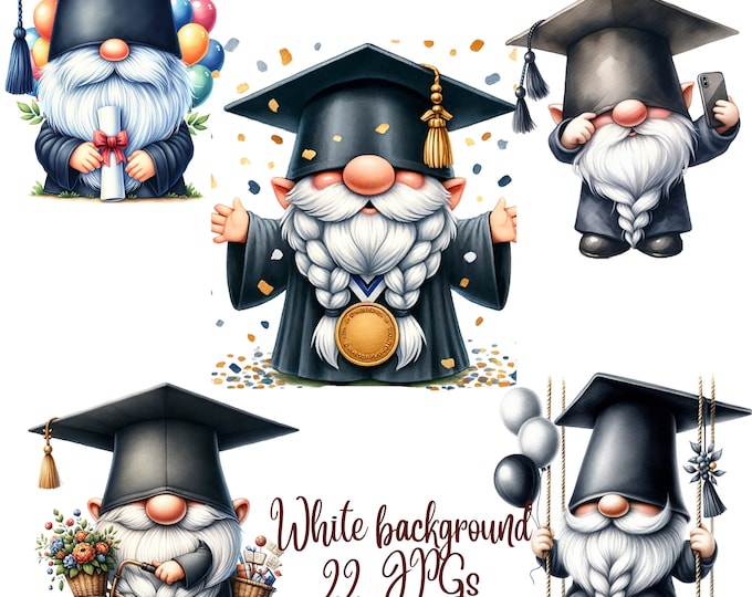Graduation Gnome Clipart PNG Collection | Watercolor Nome Grad ...