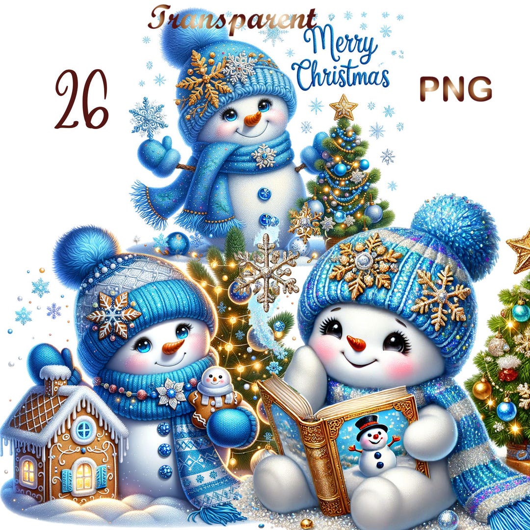 26 PNG Christmas Blue Snowman Bundle Clipart, Festive Snowmen Graphics ...