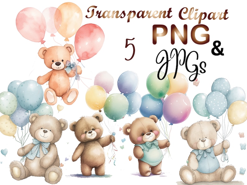 5 Teddy Bear Clipart PNG Jpgs High Quality Digital Planner - Etsy