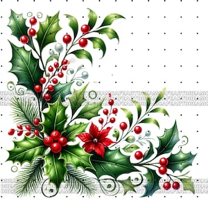 30 PNG Christmas Holly & Mistletoe Clipart Bundle, Set 2, Festive ...