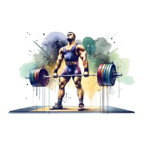 16 PNG, Watercolor Sports Clipart Bundle, Weightlifting Clipart, Track ...