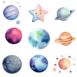 70 Watercolor Space Clipart Bundle, Jpgs,sun Watercolor Clipart ...