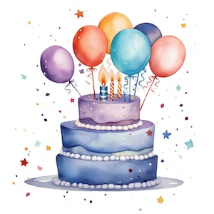 11 PNG. Watercolor Birthday Clipart, Happy Birthday Bundl, Balloons ...