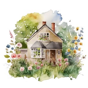 10 Jpgs, Summer Cottages Watercolor Clipart, Digital Planner, Wall Art ...