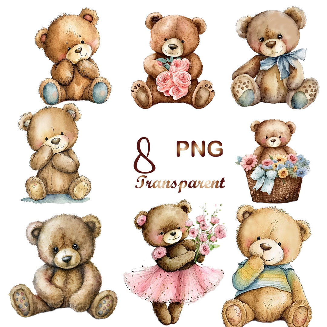 8 Watercolor Teddy Bear Clipart Png, Teddy Bear Png, Teddy, Bear ...