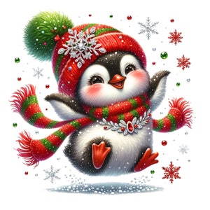 12 Winter Penguin Clipart PNG and JPG, Set 2, Christmas Penguin Clipart ...