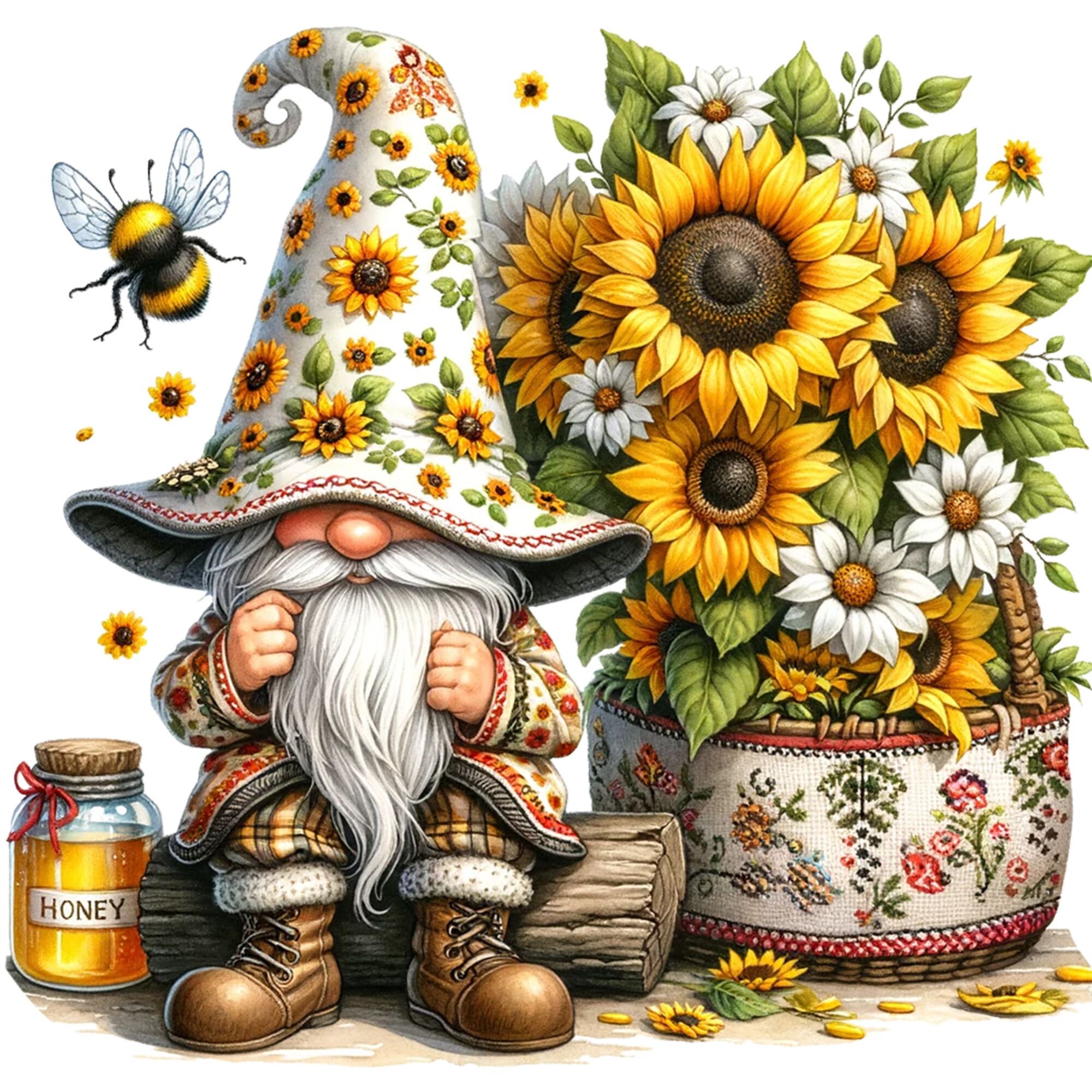 25 PNG Sunflower Gnome Clipart Bundle,garden Gnome Watercolor Clipart ...