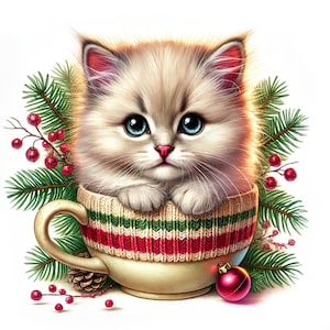 20 JPG, Christmas Kitten Clipart Bundle, Christmas Cat Clipart, Kitten ...
