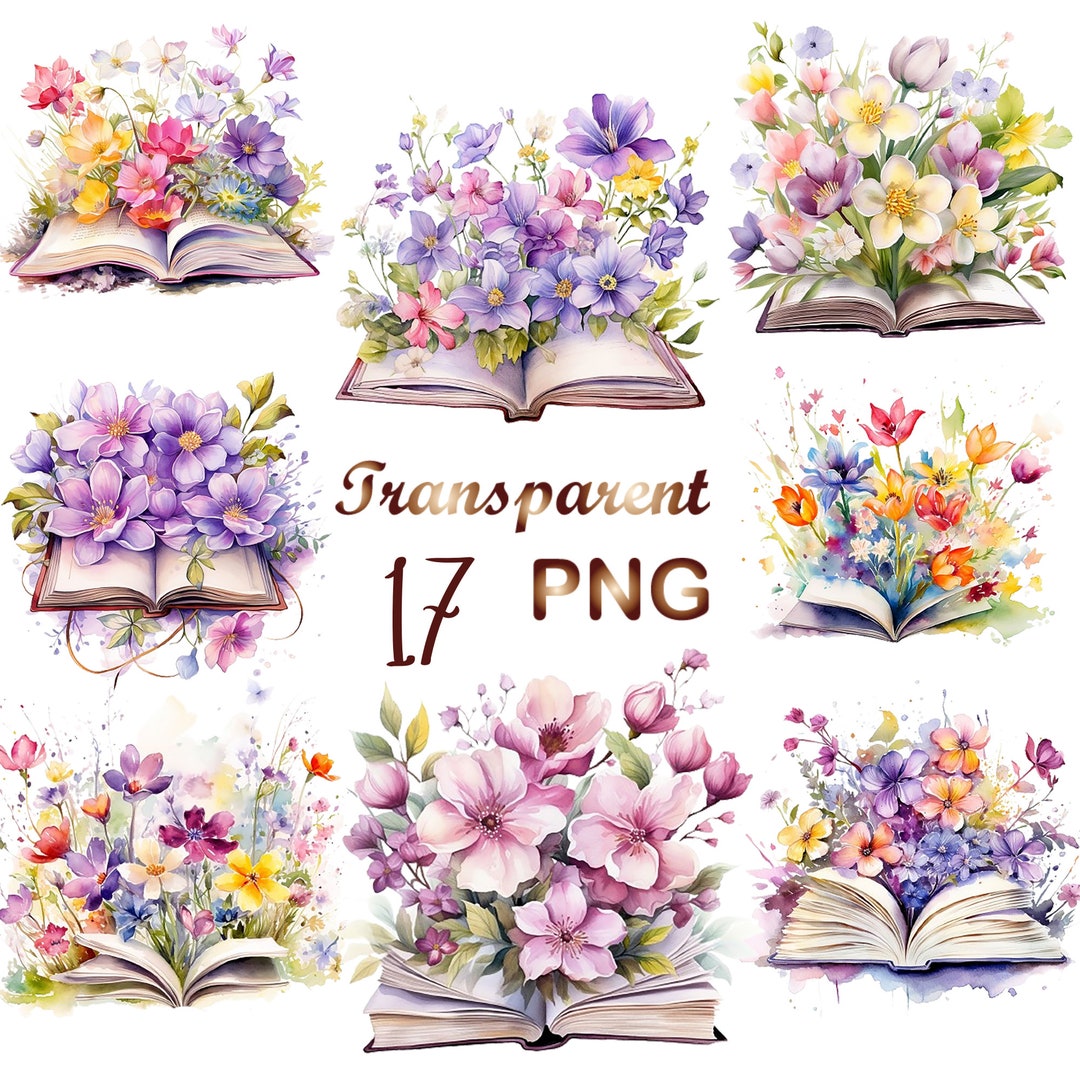 Spring Flowers Watercolor Books Clipart, PNG Bundle (digital Download ...