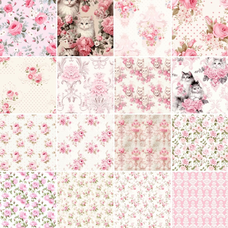 Seamless Pastel Pink Flower Digital Paper,seamless Shabby Chic ...