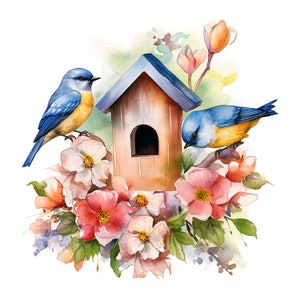 14 Bird Houses Clipart,jpgs,cute Birdhouses and Blossoms Clipart ...