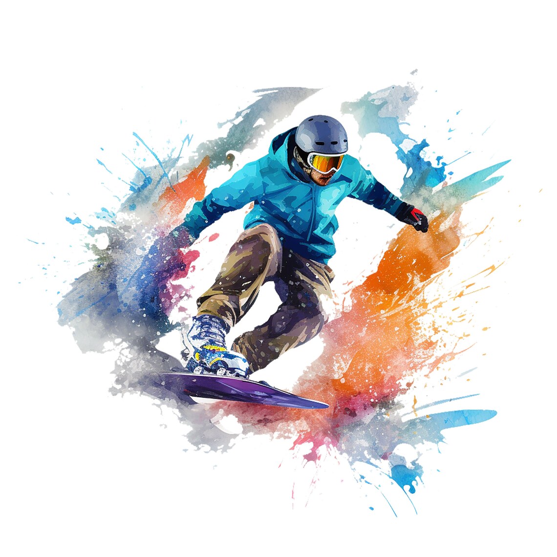20 Watercolor Snowboarding Clipart, Jpgs, Commercial Use, Digital ...