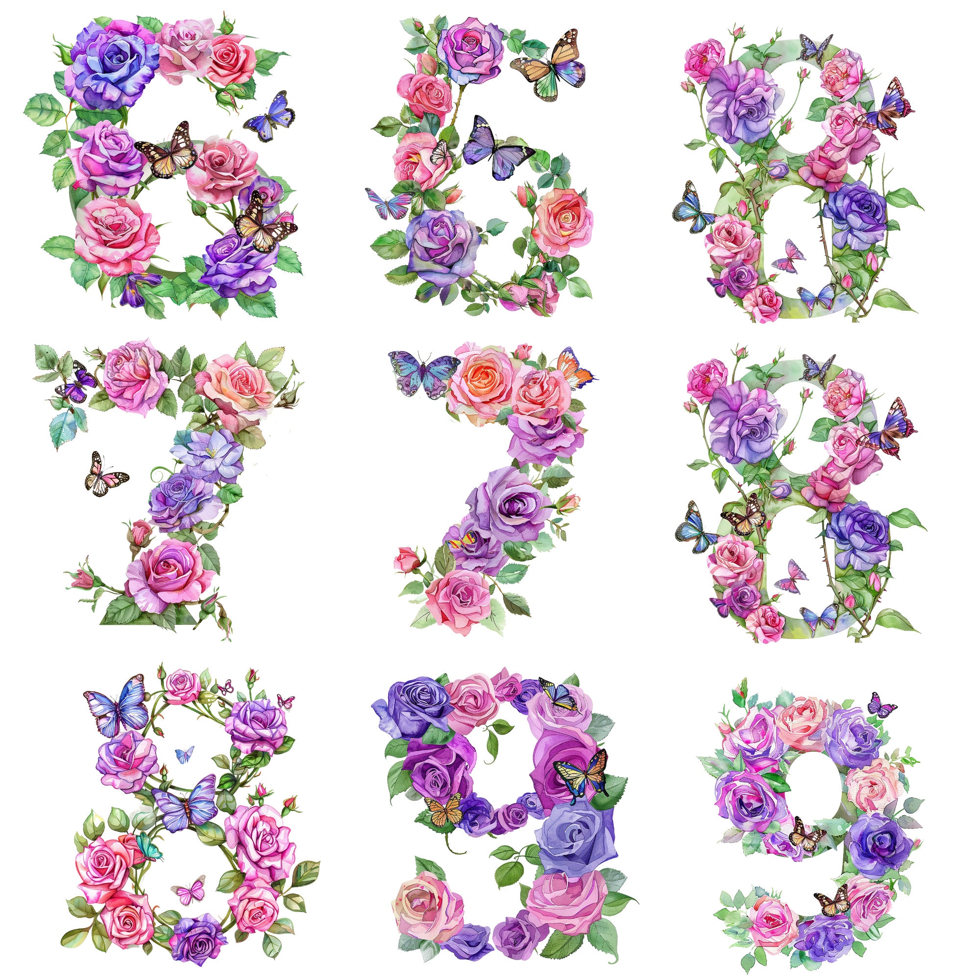 Floral Numbers Clipart Bundle, Roses Numbers Clipart Bundle,roses ...