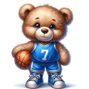35 PNG, Watercolor Basketball Teddy Bear Clipart Bundle, Teddy Bear ...