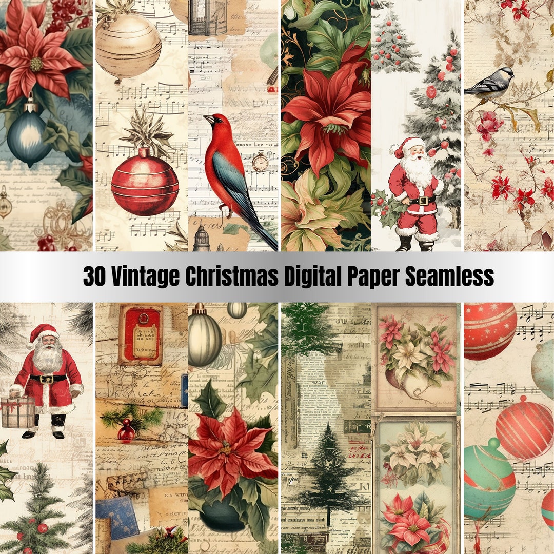 30 Seamless Vintage Christmas Digital Paper Pack, Winter Holiday ...