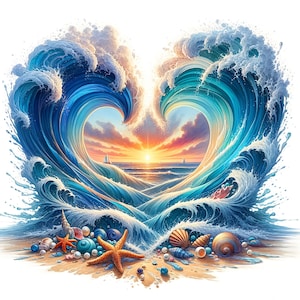 19 PNG, Beach Heart Watercolor Clipart Bundle, Ocean Heart Clipart ...