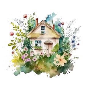 10 Jpgs, Summer Cottages Watercolor Clipart, Digital Planner, Wall Art ...