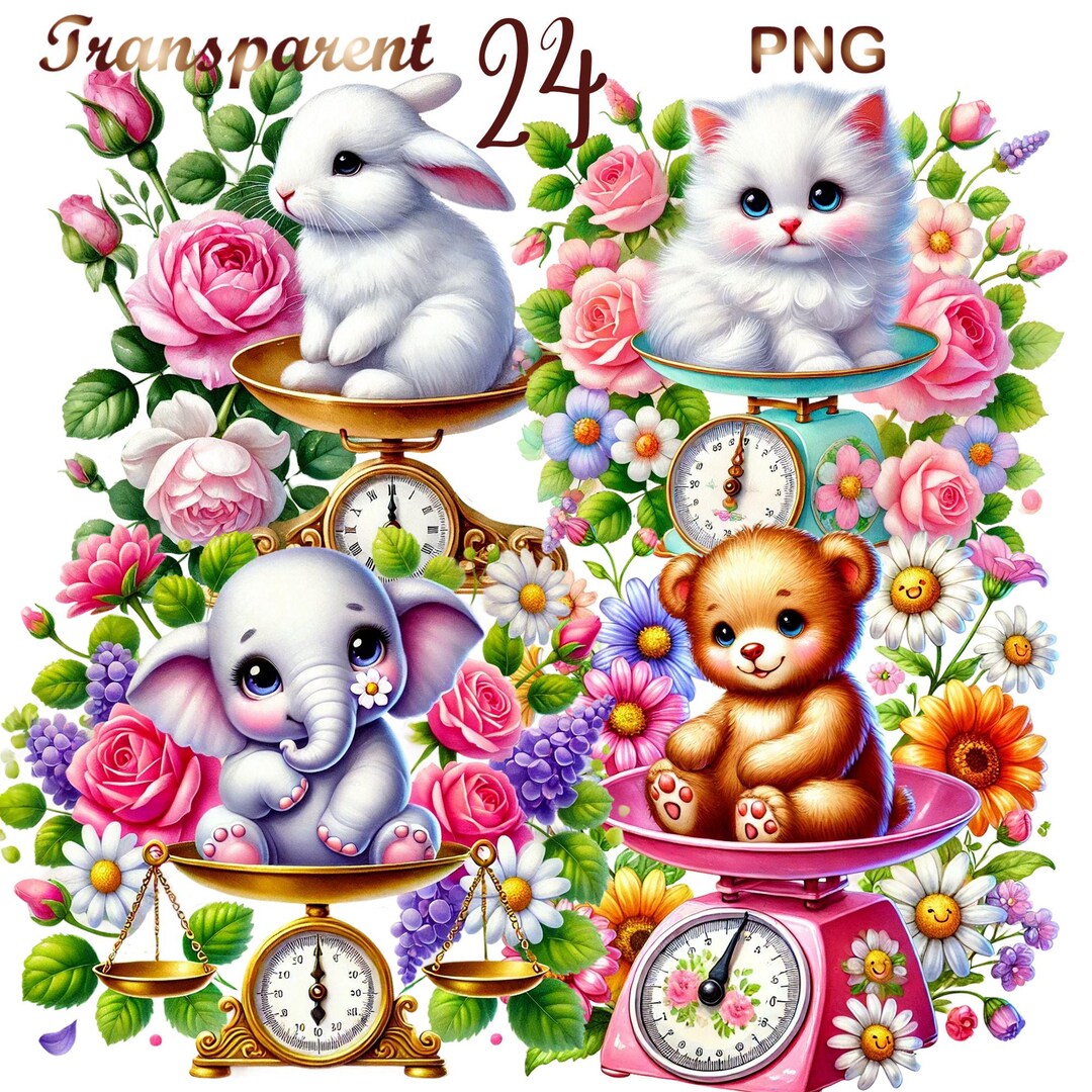 24 PNG Weightscale Animals Clipart Bundle, Adorable Animal Scales ...