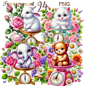 24 PNG Weightscale Animals Clipart Bundle, Adorable Animal Scales ...