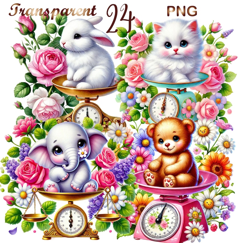 24 PNG Weightscale Animals Clipart Bundle, Adorable Animal Scales ...