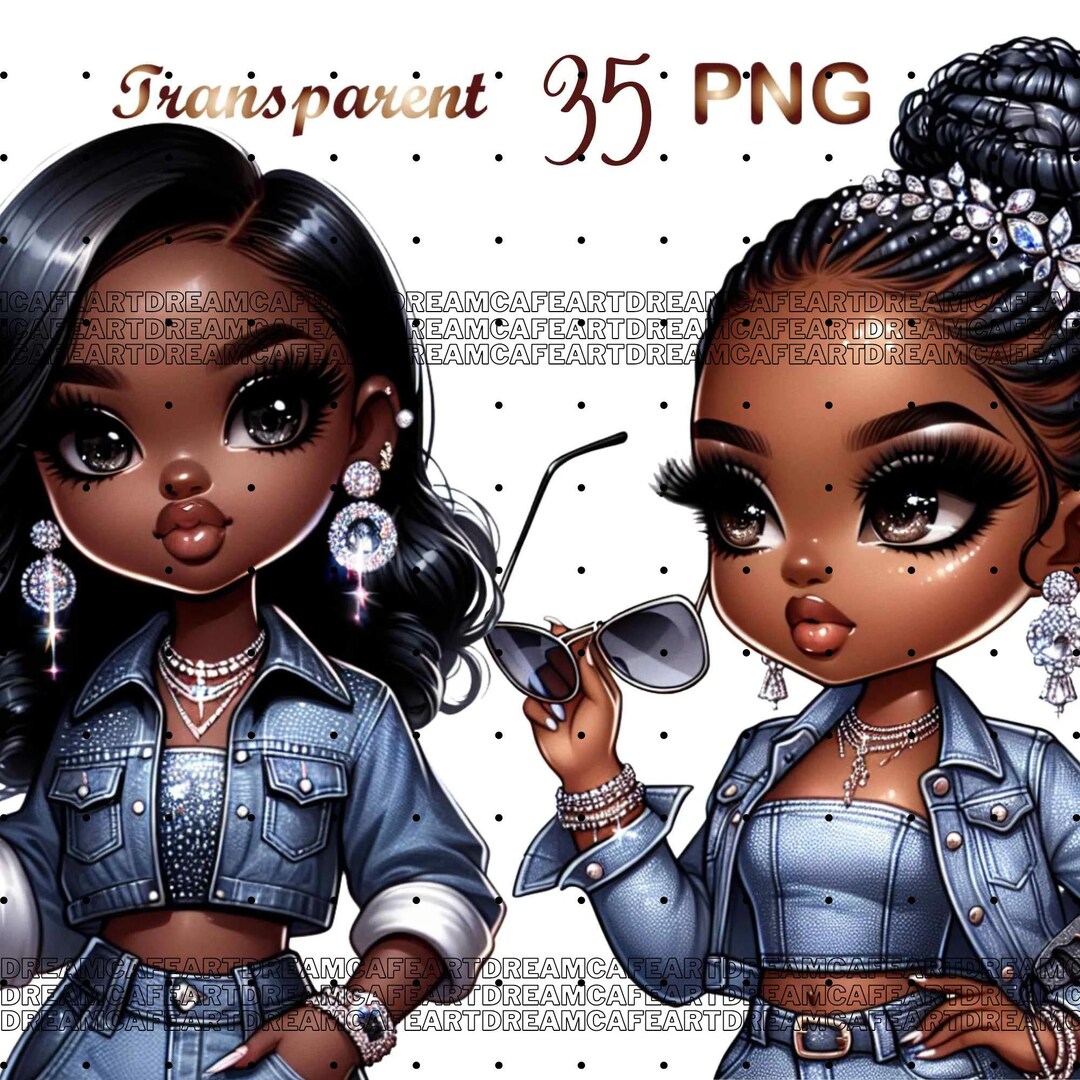 35 Black Girl Clipart, Chibi Girl Clipart,afro Girl Clipart, Denim Girl ...