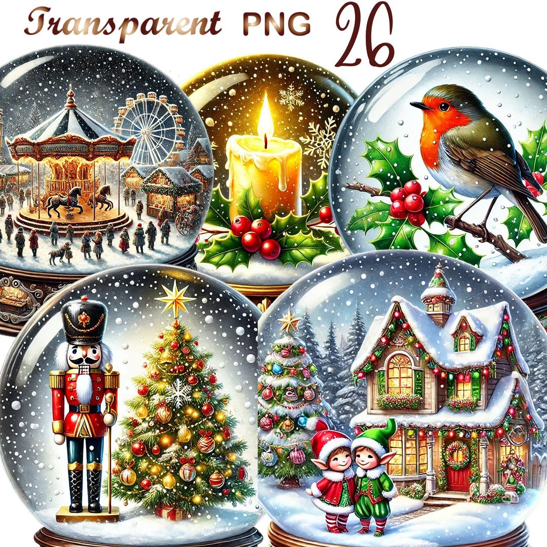 26 PNG, Christmas Snow Globes Clipart Bundle, Set 3, Festive Globe ...