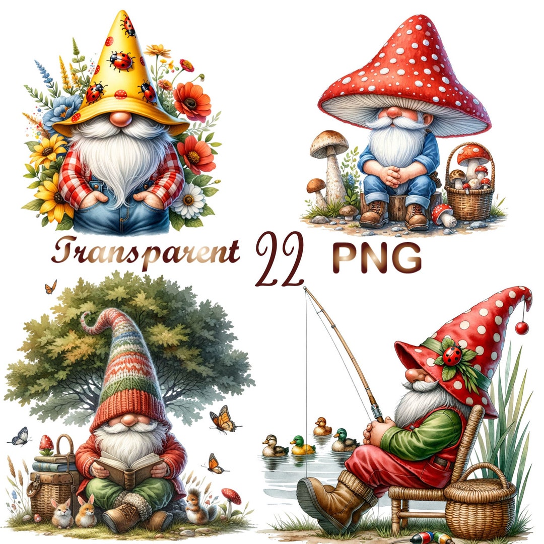 22 PNG, Garden Gnome Clipart Bundle,garden Gnome Clipart,spring Gnome ...