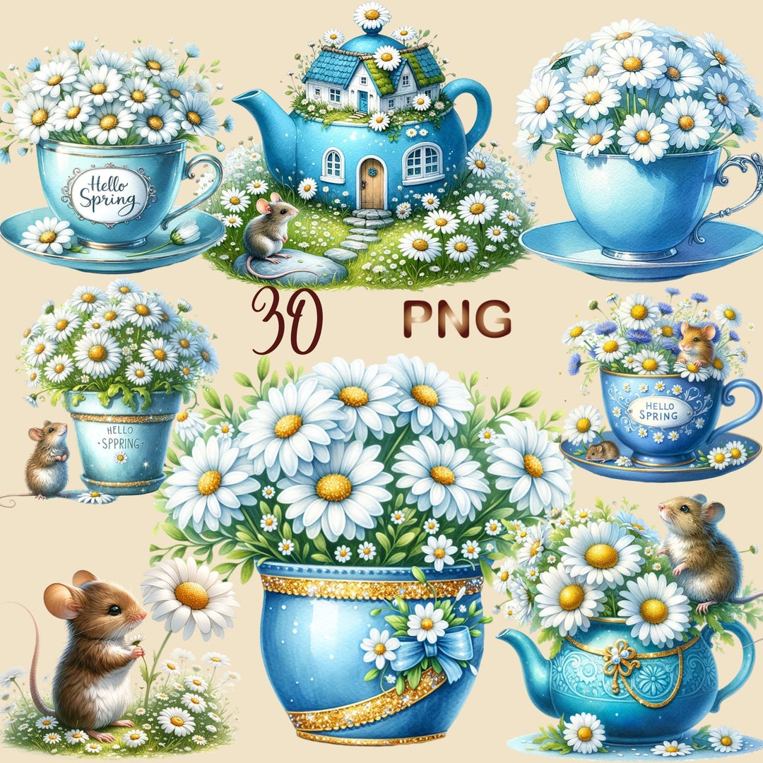 30 PNG, Spring Daisy Clipart Bundle, Hello Spring Sublimation Clipart ...