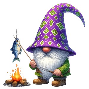 12 PNG, Watercolor Fishing Gnome Clipart PNG, Fishing Clipart Bundle ...